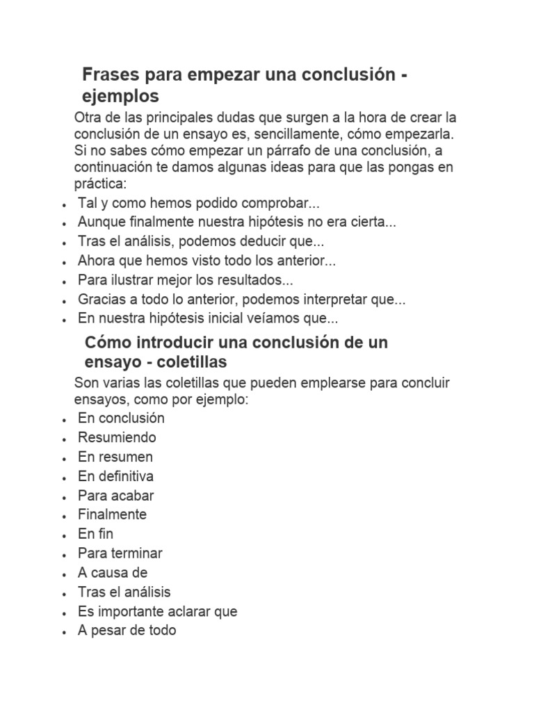Frases para empezar una conclusión | PDF
