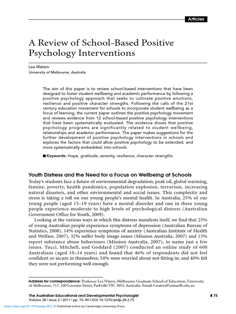 A Review of School Based Positive Psychology Interventions | PDF ...
