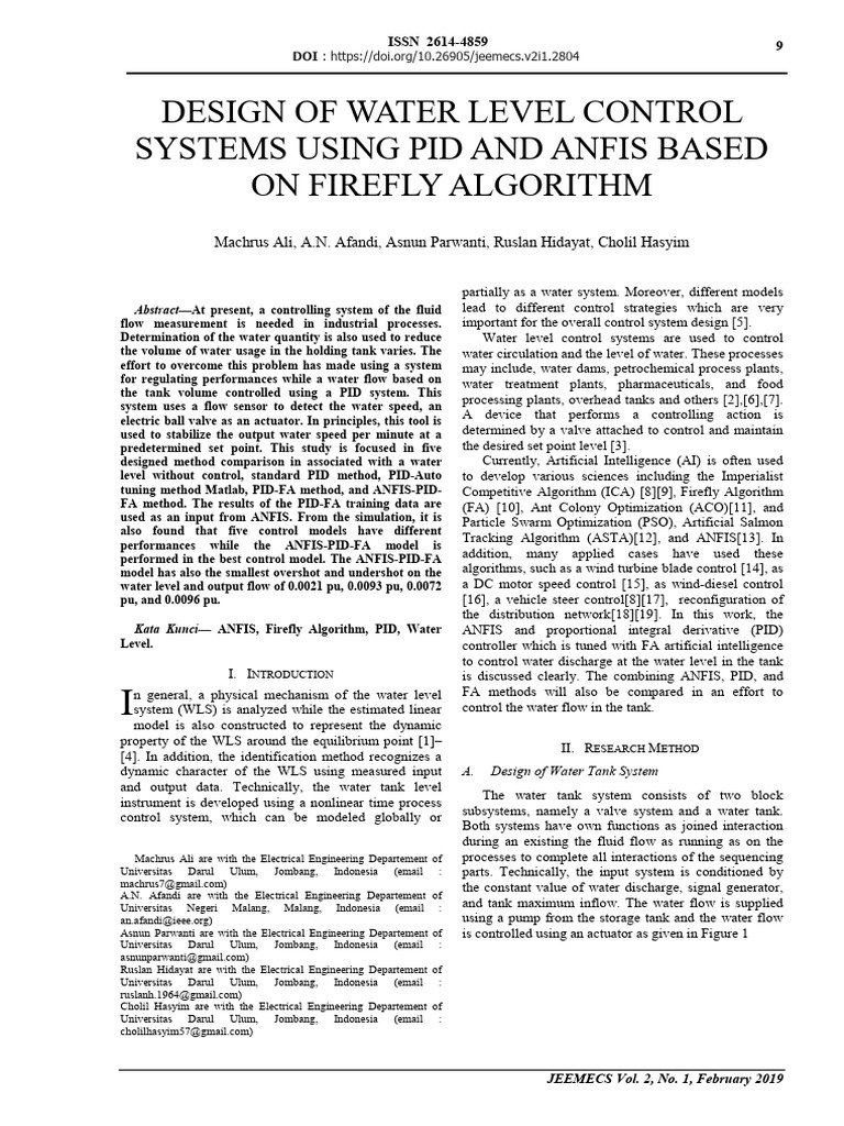 Design of Water Level Control Systems Using Pid and Anfis Based on Firefly Algorithm | PDF ...