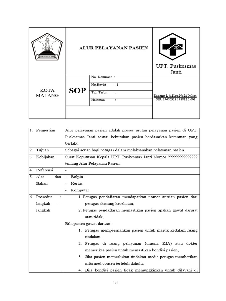 7.1.4.1 Sop Alur Pelayanan Pasien Fix 2023 | PDF