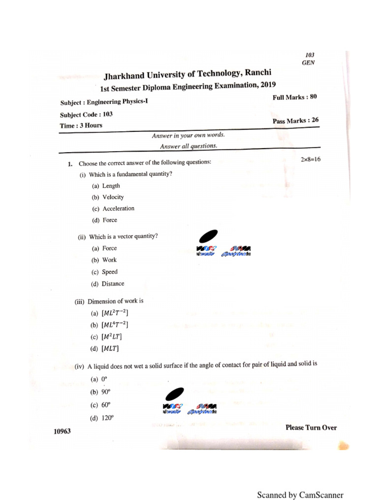 1st Sem 2019 PYQs JUT Ranchi | PDF