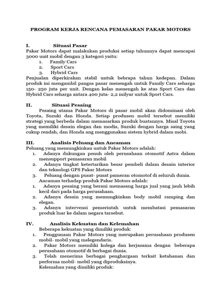 Contoh Program Kerja Manajer Pemasaran | PDF