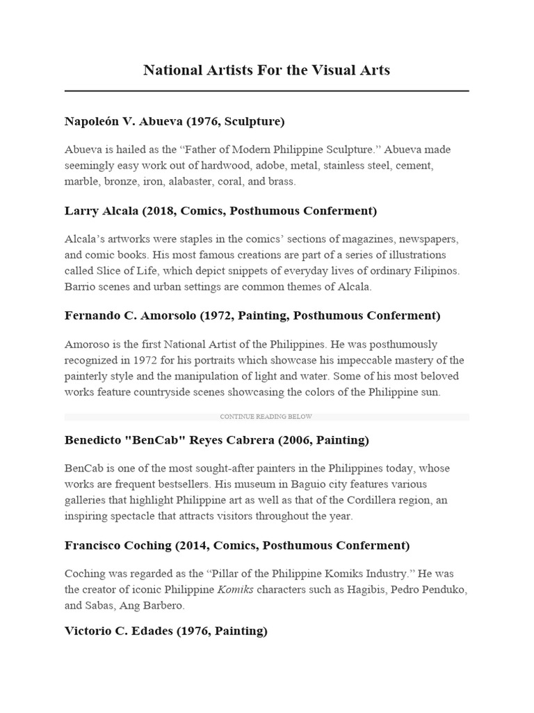 National Artists For The Visual Arts | PDF