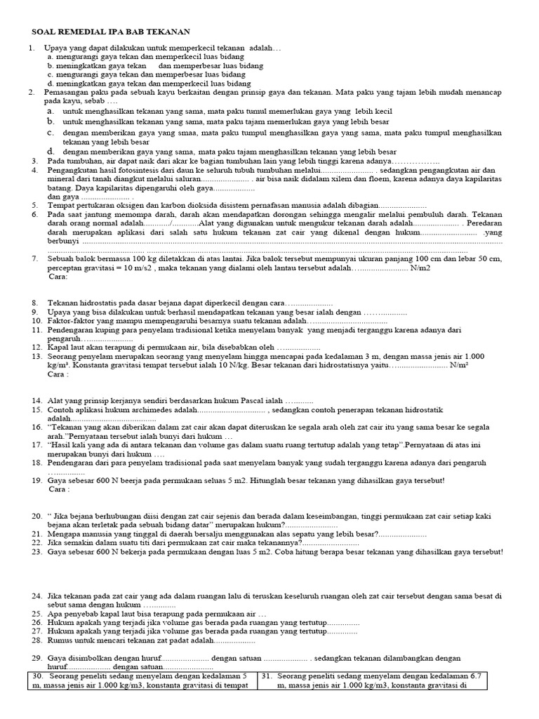 Soal Remedial IPA Tekanan | PDF