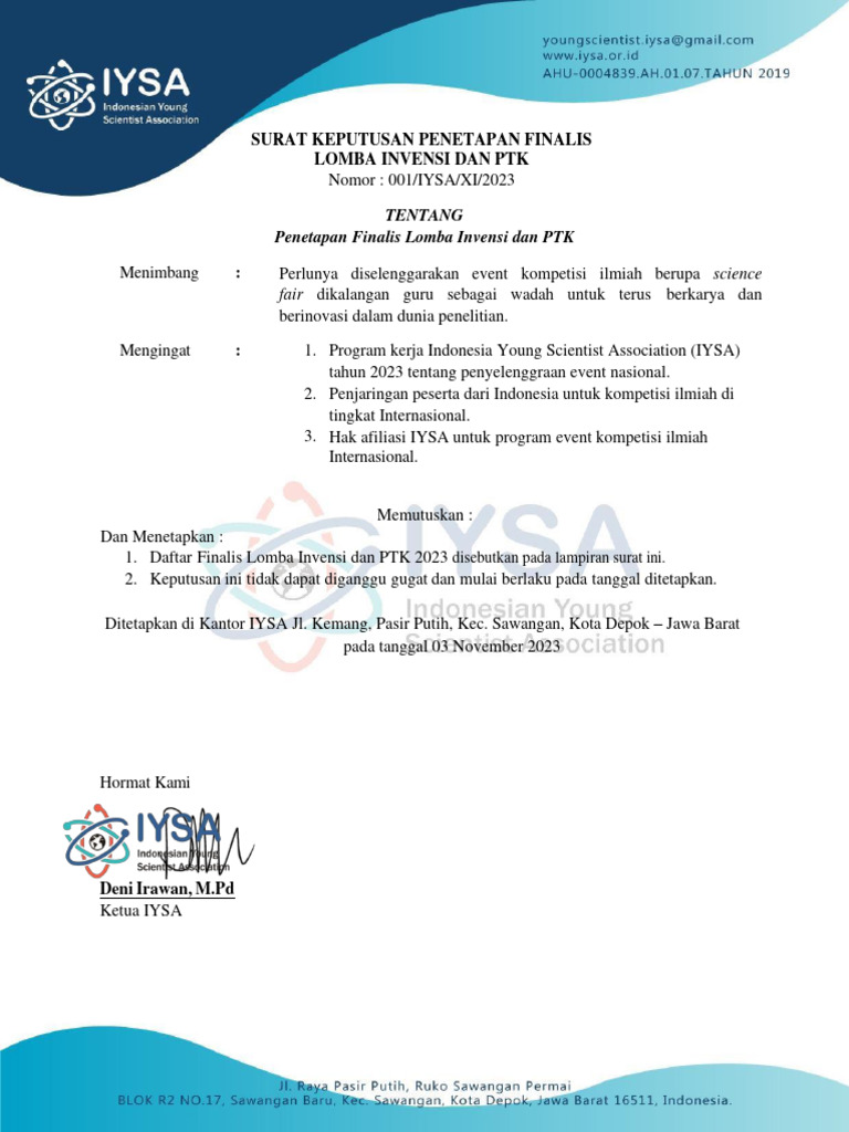 Penetapan Finalis Lomba Invensi 2023 | PDF