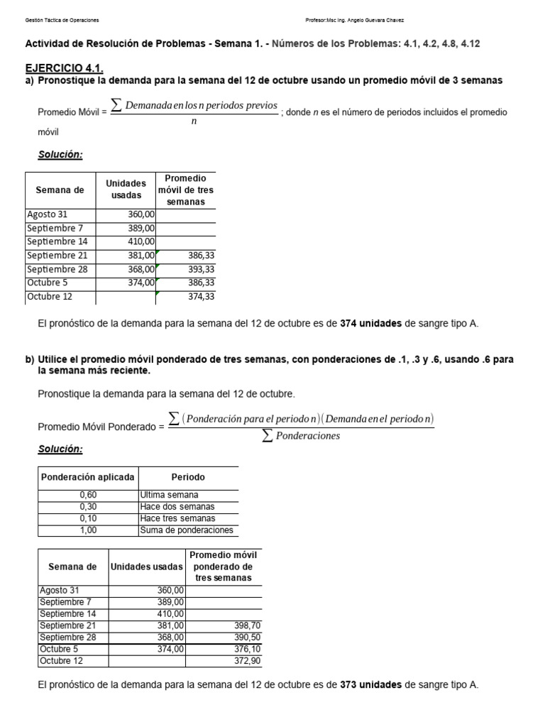 Solucionario de Ejercicios de Pronosticos | PDF