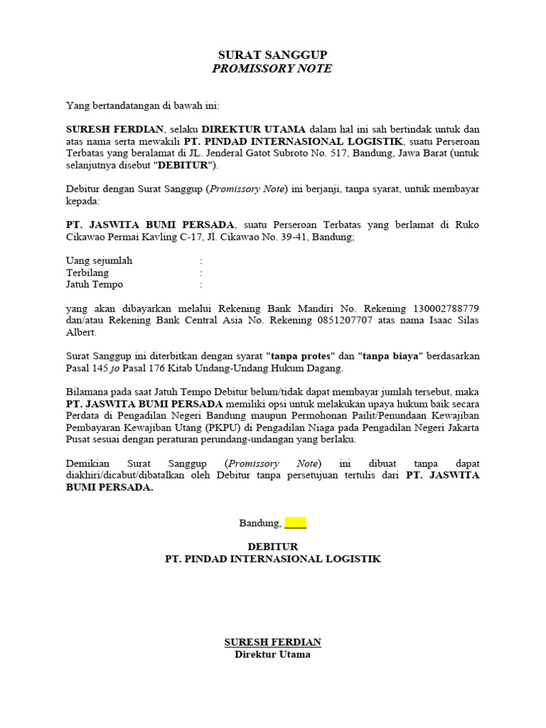 Surat Sanggup Pembayaran Utang | PDF