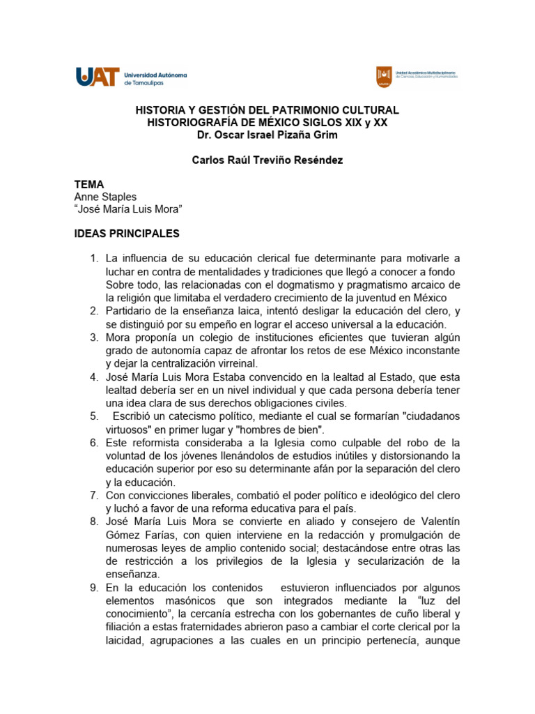 Reporte de Lectura Jose Maria Luis Mora | PDF Reporte de Lectura Jose Maria Luis Mora | PDF