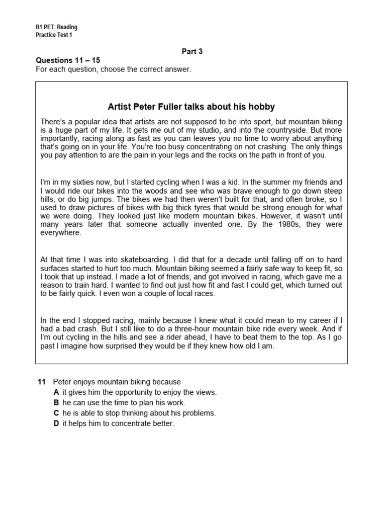 B1 PET Reading Practice Test 1 Part 3 | PDF