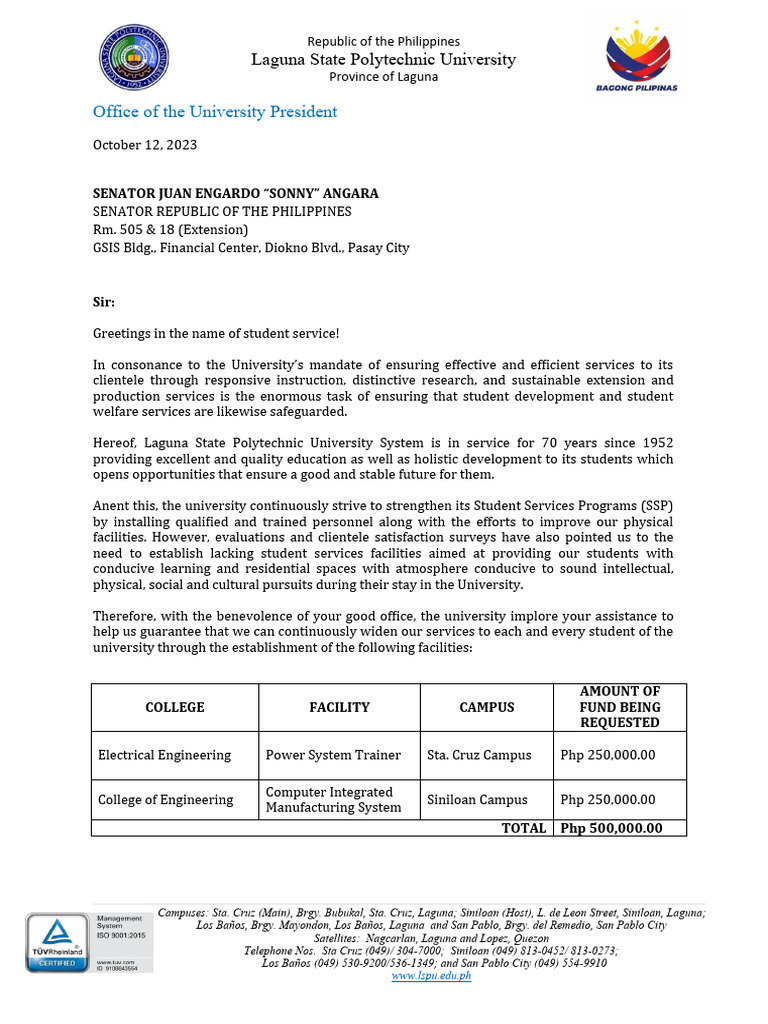 Request Letter For Senator B | PDF