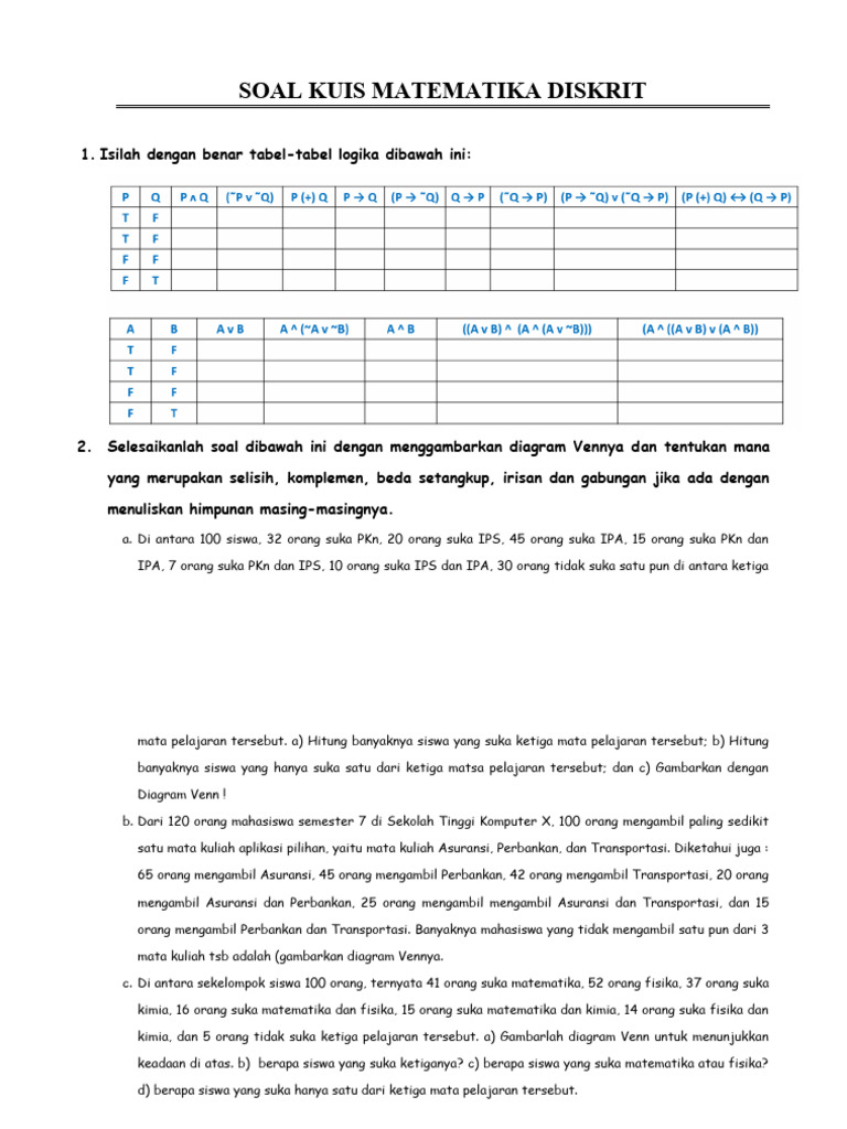 SOAL KUIS MATEMATIKA DISKRIT | PDF