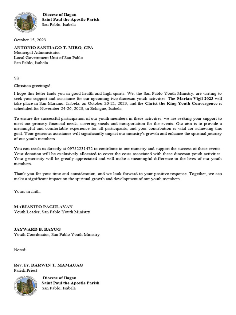 Solicitation Letter Marian Vigil | PDF | Paul The Apostle | Jesus