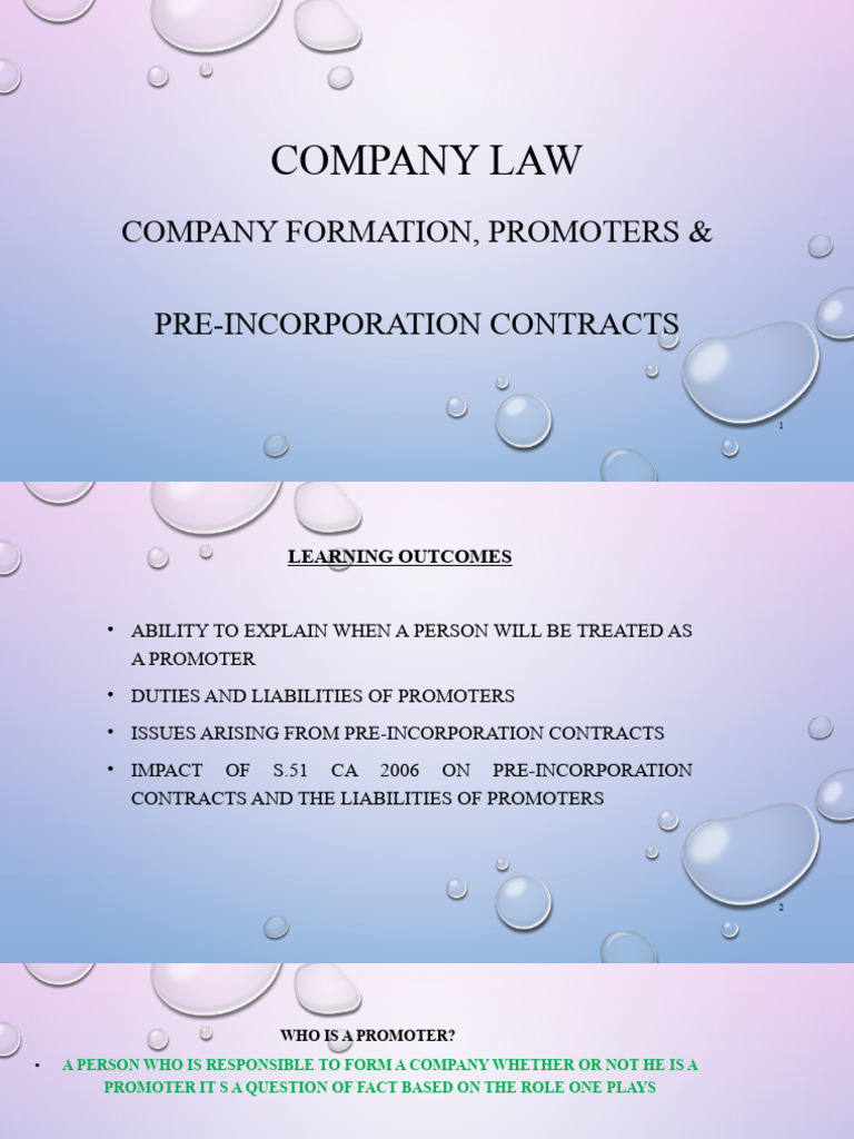 Company Law: Company Formation, Promoters & Pre-Incorporation Contracts ...