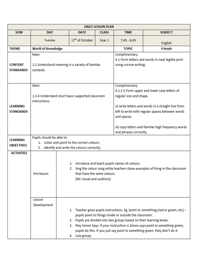 Mobim Lesson Template (The Stunning Six) | Download Free PDF | Teachers ...