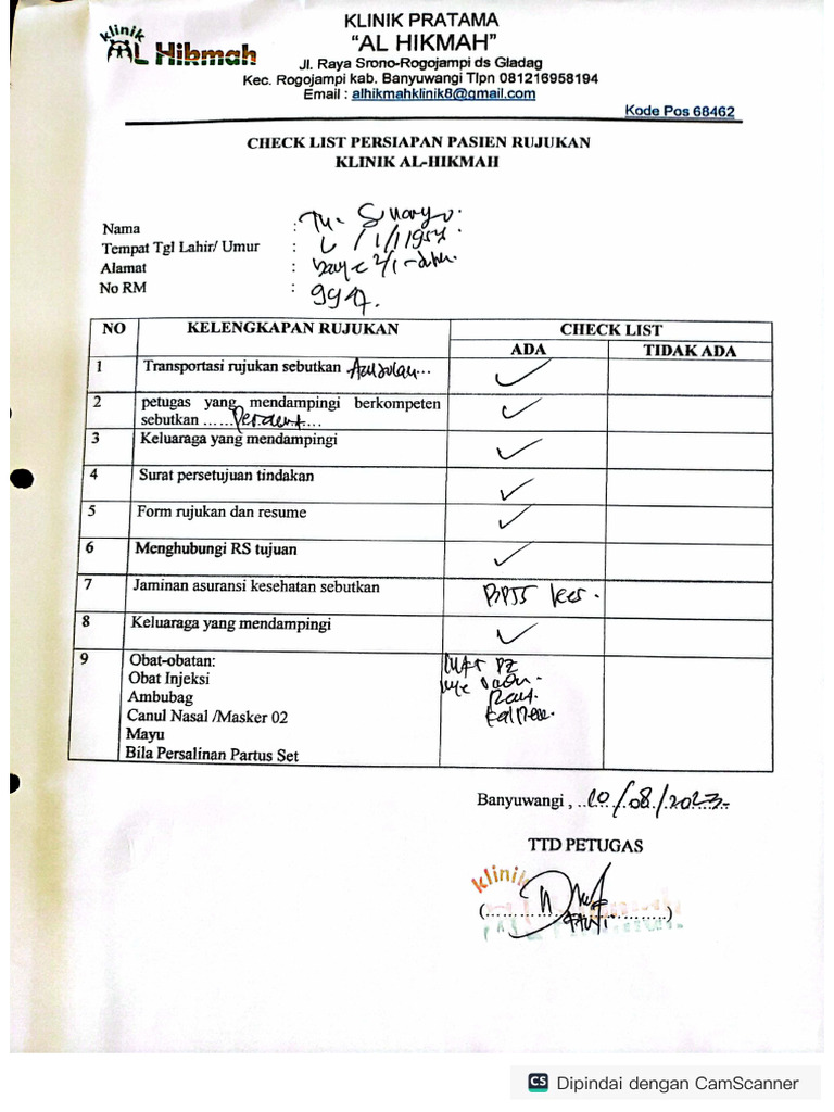 Cek List Persiapan Rujukan | PDF