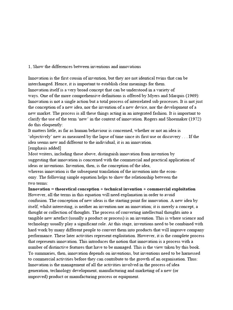 1, Show The Differences Between Inventions and Innovations | PDF ...