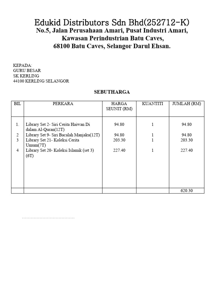 Sebut Harga MAKANAN KBS 2023 | PDF