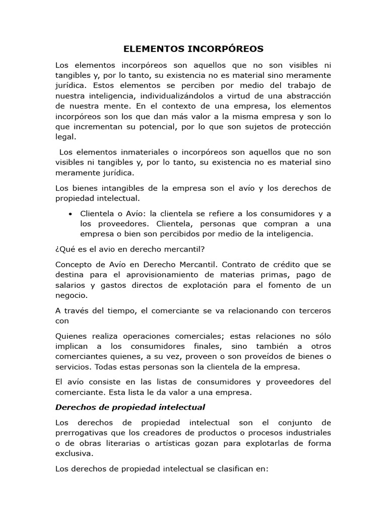 elementos incorpóreos | PDF | Business | Propiedad intelectual