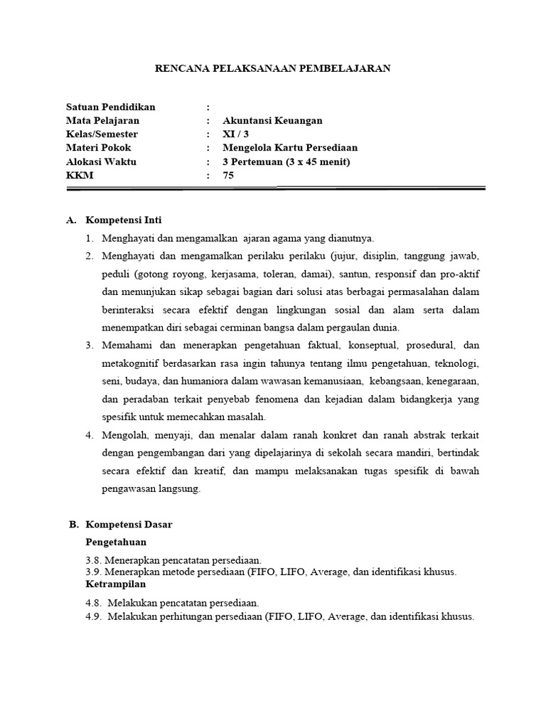 RPP BAB III KD 8-9 PERSEDIAAN 15 Juni 2022 | PDF