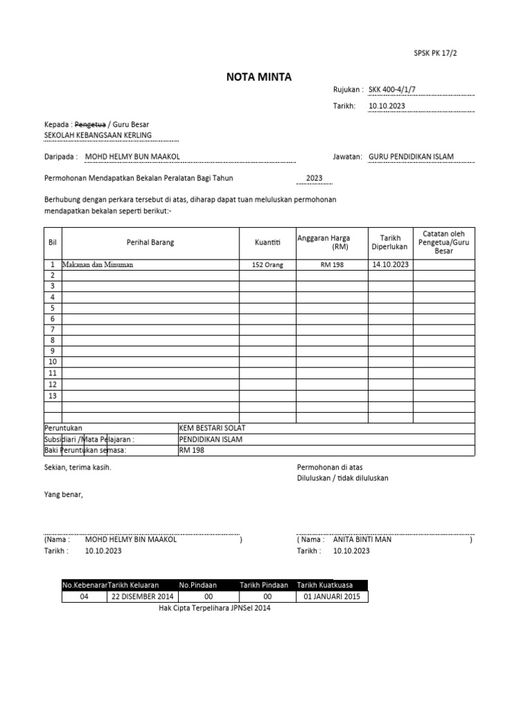 Nota Minta 2022 | PDF