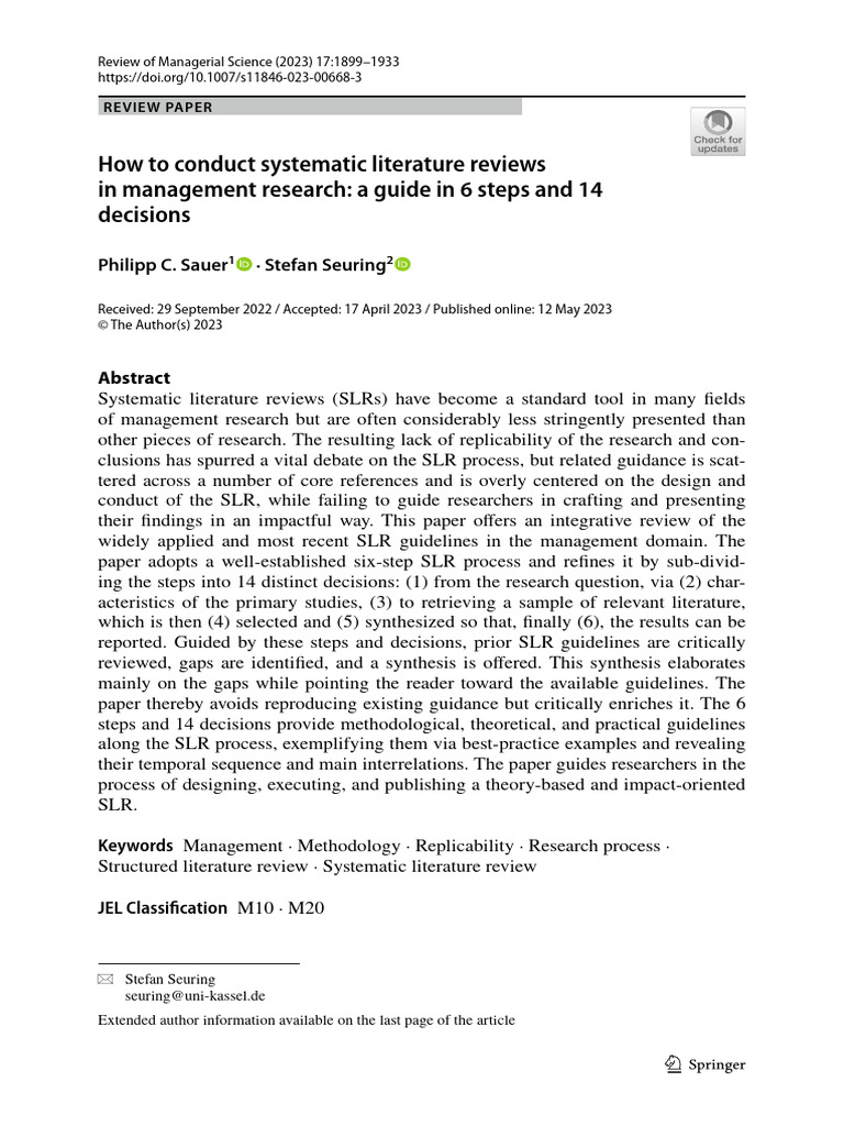 How To Conduct Systematic Literature Reviews in Management Research: A Guide in 6 Steps and 14 ...