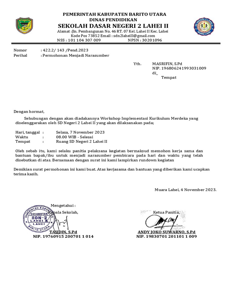 Surat Permohonan NARSUM | PDF