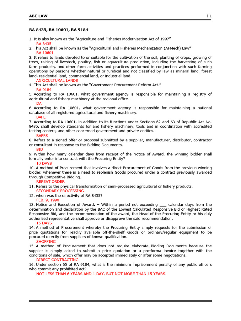 Abe Law Quiz | PDF | Waste | Agriculture