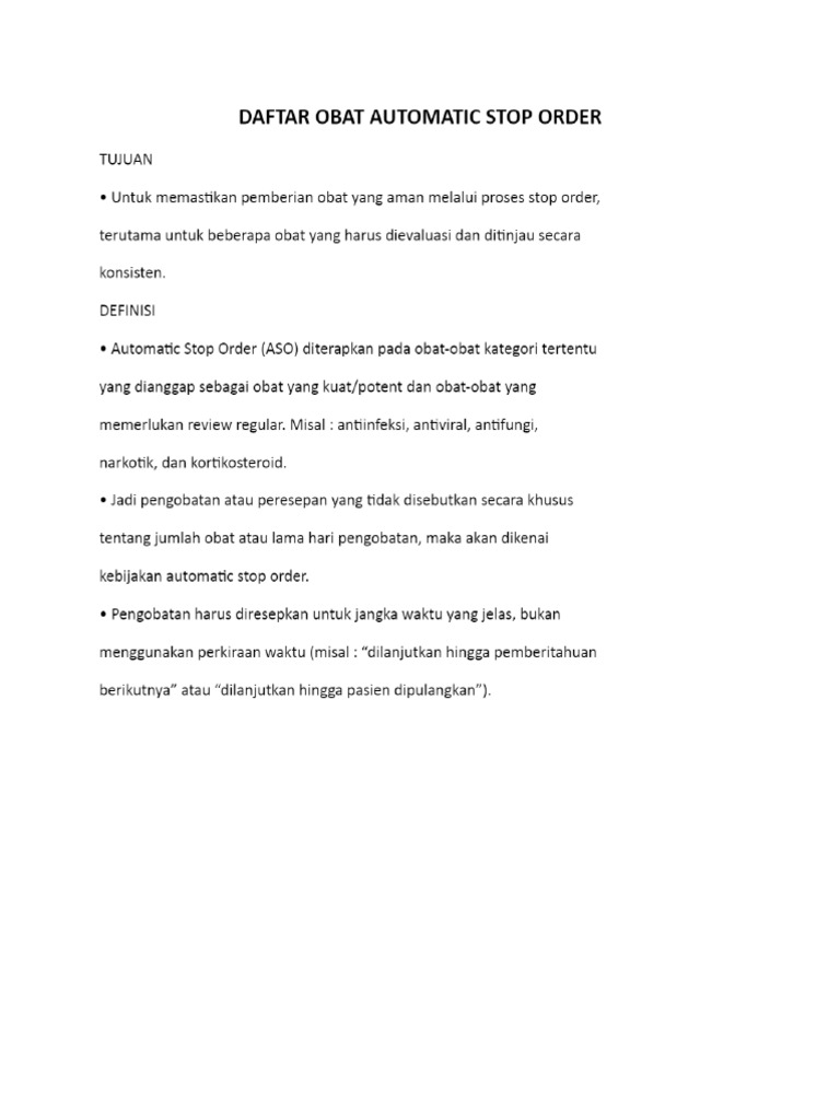 Daftar Obat Automatic Stop Order (ASO) | PDF