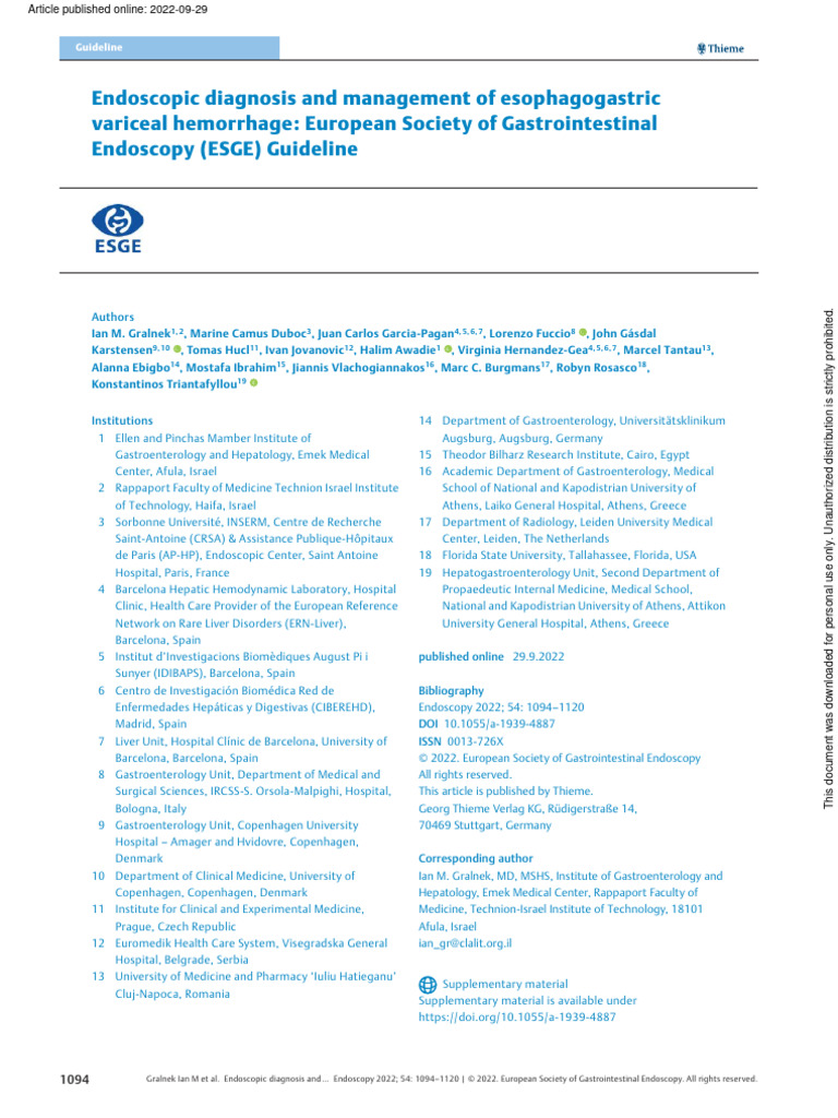 ESGE Guidelines on Variceal Hemorrhage | PDF