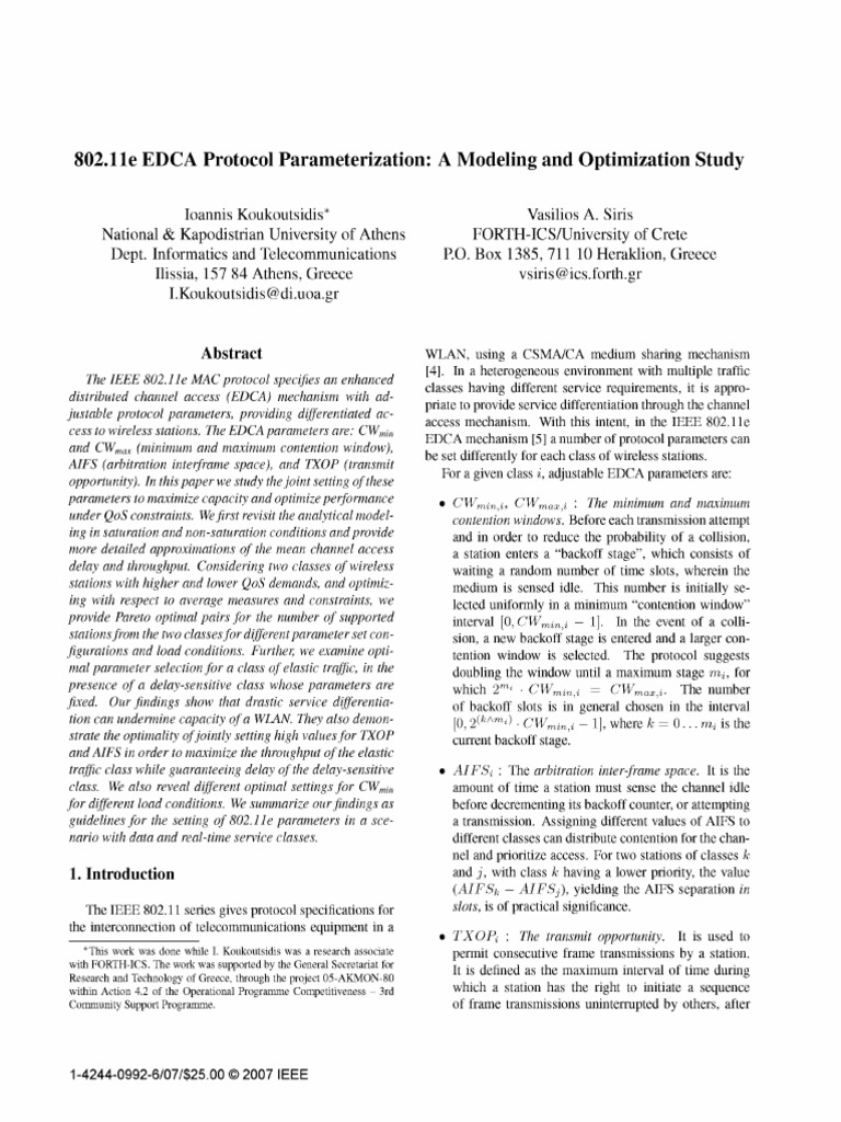802.11e EDCA Protocol Parameterization - A Modeling and Optimization ...