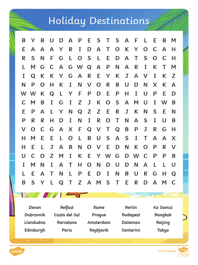 Holiday Destinations Word Search | PDF