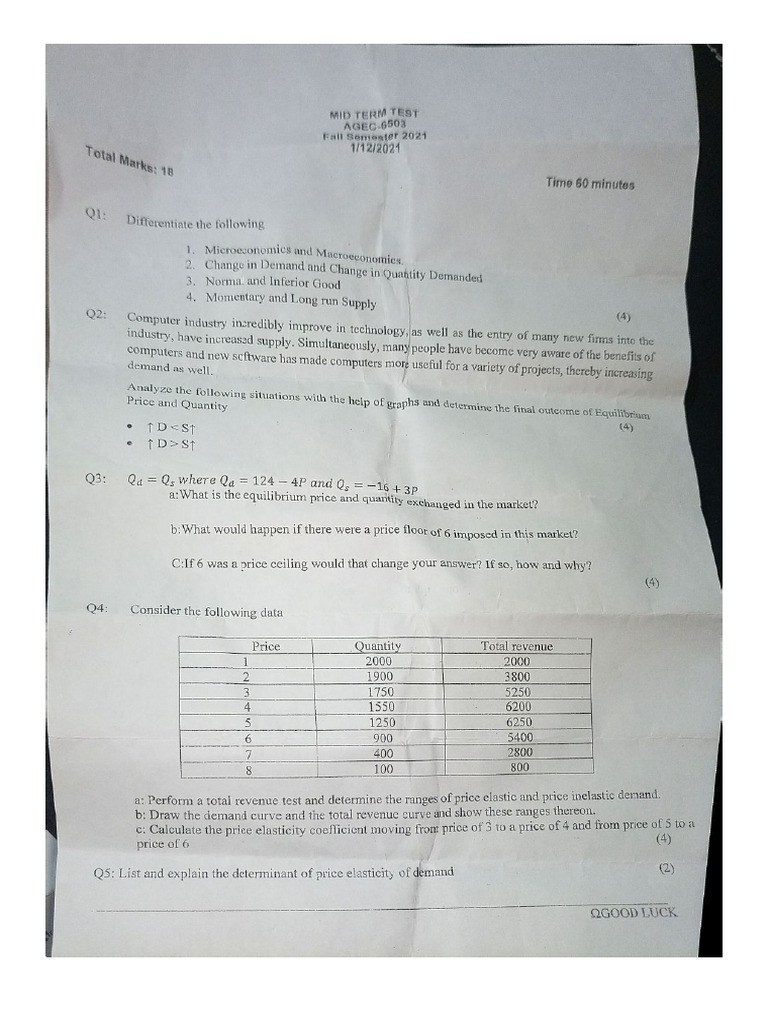 Mid Question Paper | PDF