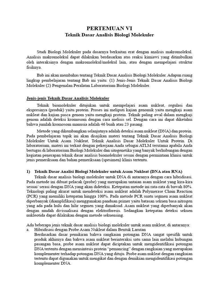 Modul 5 Teknik Dasar Analisis Biologi Molekuler (Pertemuan 6) | PDF