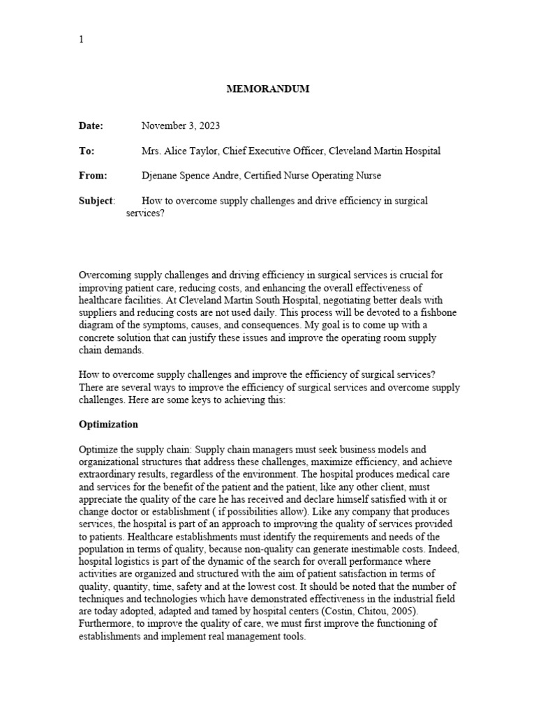 Issue Diagnosis Memo DRAFT (Djenane Spence Andre | PDF | Supply Chain ...