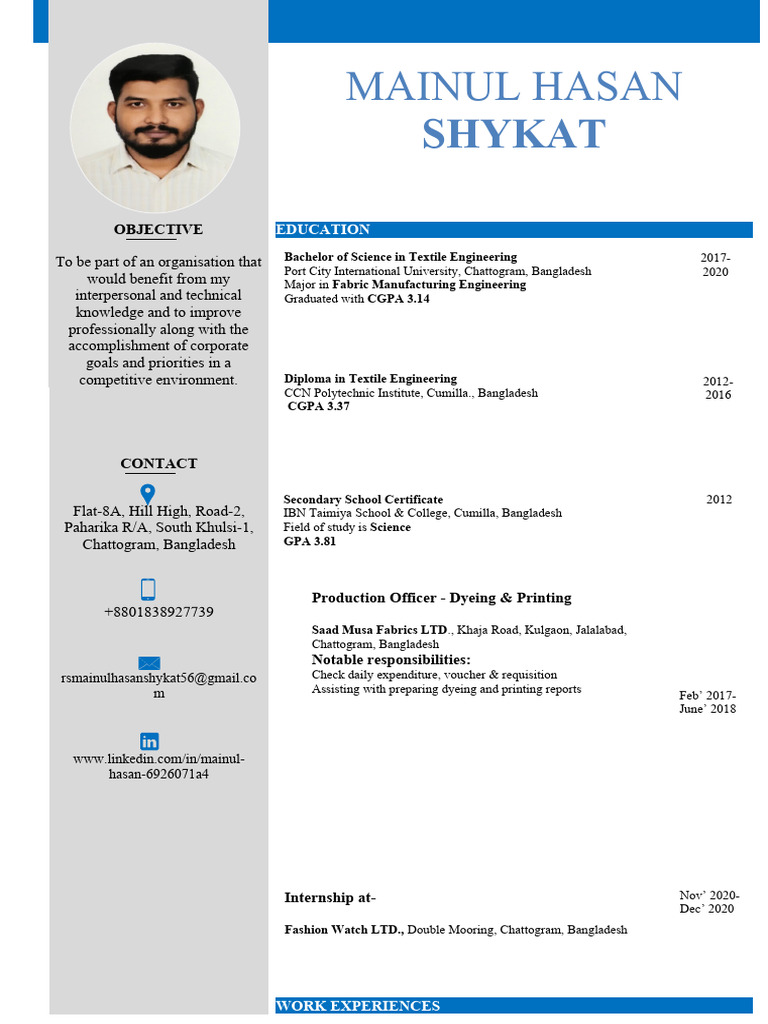 Mainul Hasan Shykat CV | PDF | Bangladesh