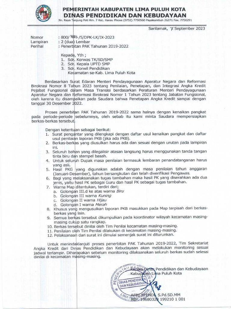 Surat Pak Tahunan 2019-2022 | PDF