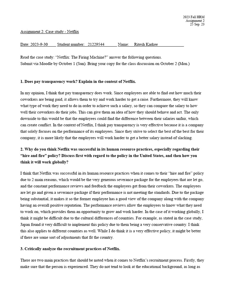Assignment 2 (Netflix Case) | PDF | Human Resource Management | Employment