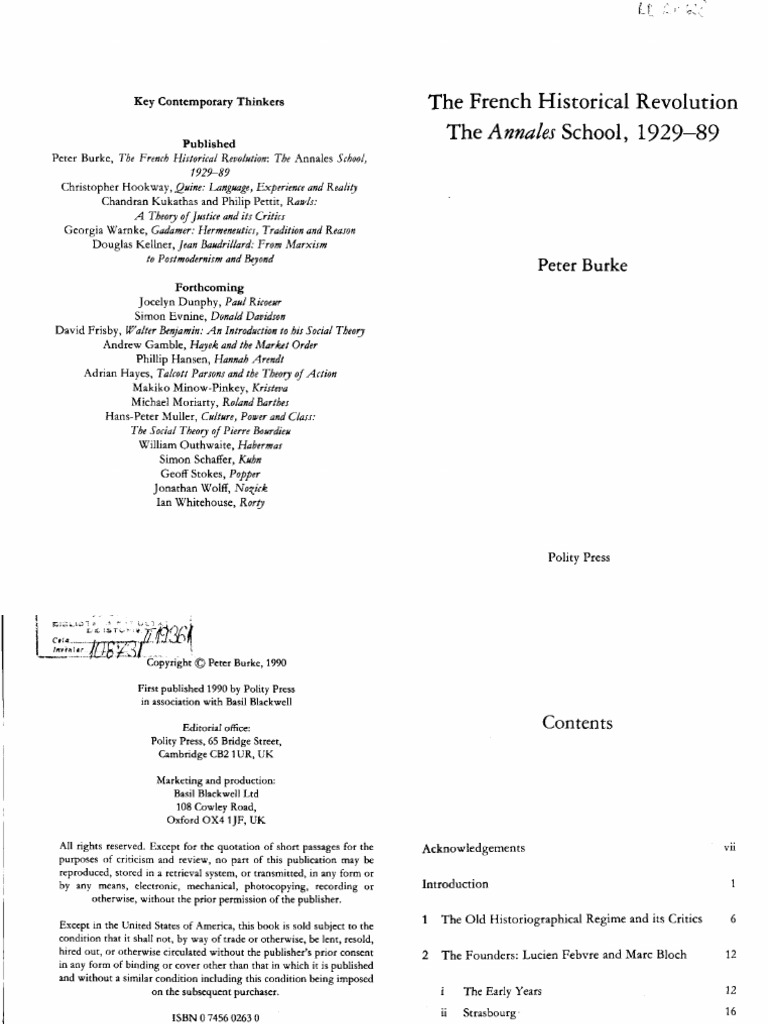 Peter Burke - The French Historical Revolution - Annales School, 1929 ...