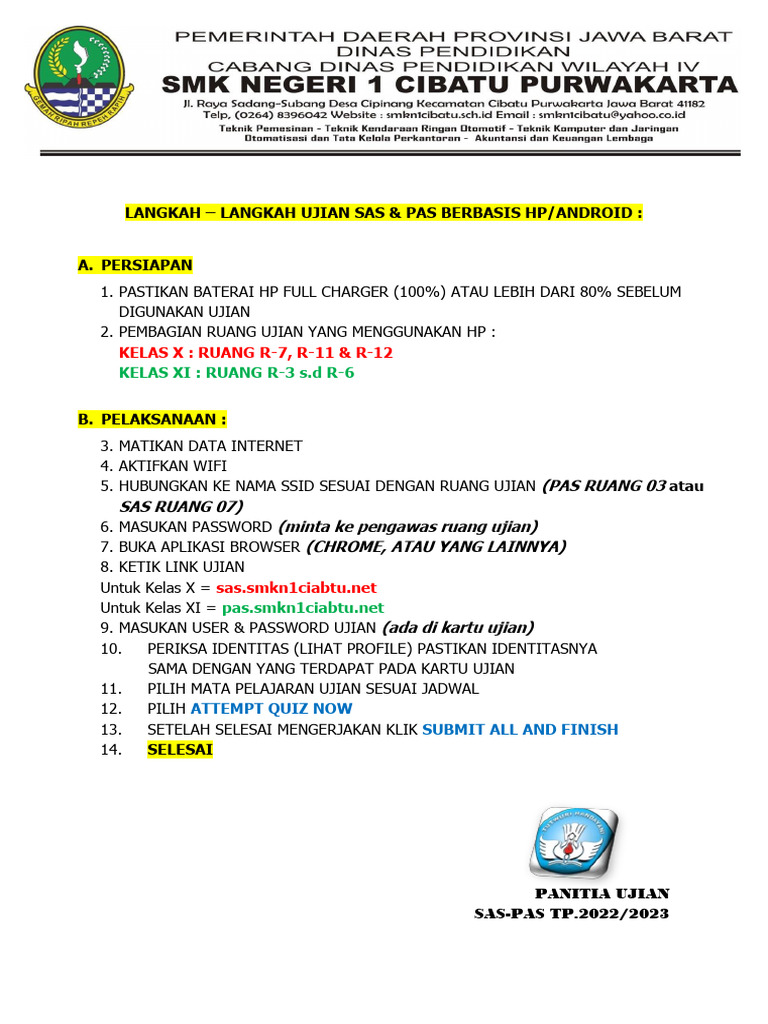 Langkah - Langkah Ujian Sas-Pas 2022 | PDF