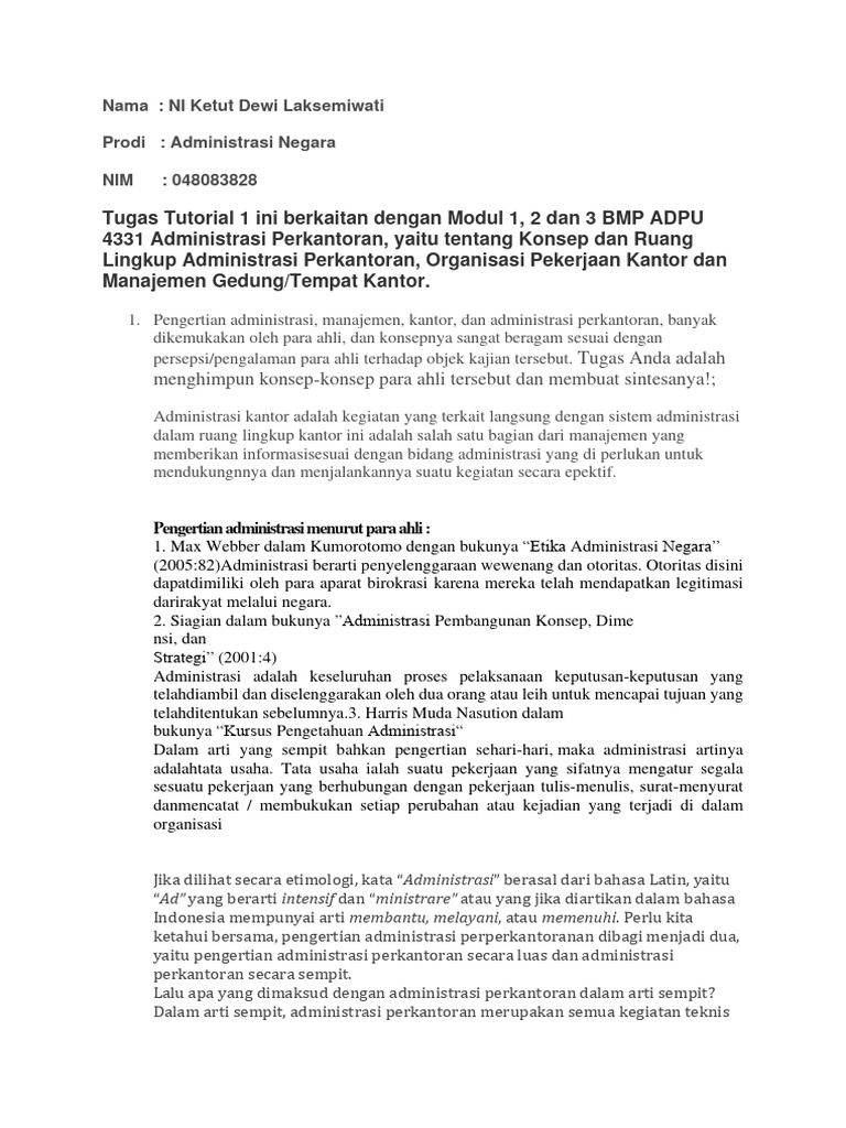 Tugas Administrasi Perkantoran PDF | PDF