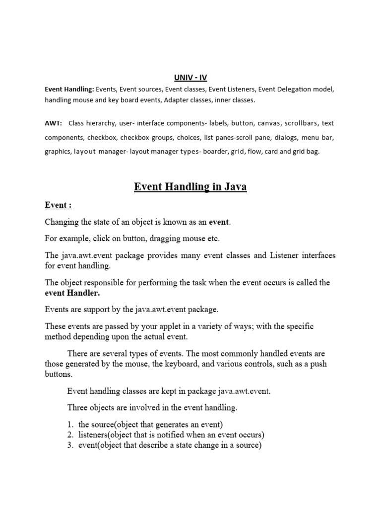Java Event Handling Overview | PDF