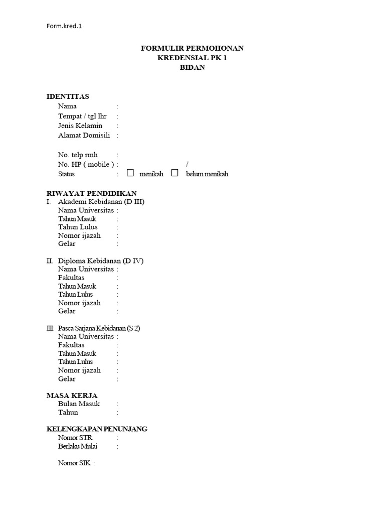 Formulir Kredensial Bidan PK I | PDF