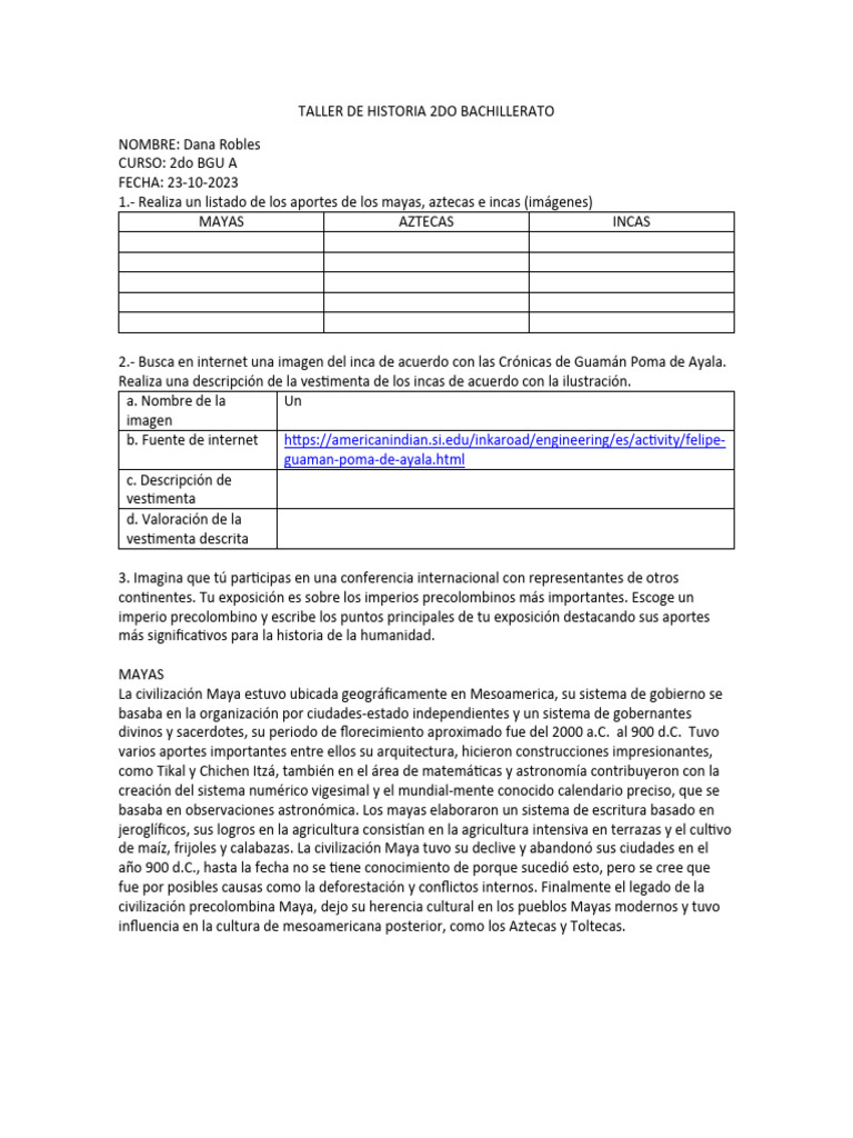 Taller Refuerzo H. 2do Bach | PDF