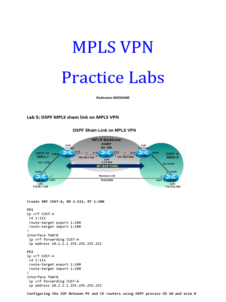 Lab 5 OSPF MPLS Sham Link On MPLS VPN 1698700003 | PDF | Networking | Multiprotocol Label Switching