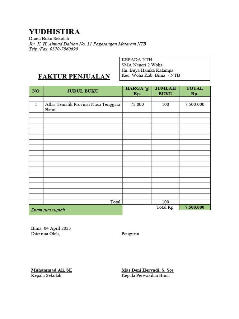 Faktur Penjualan Yudistira | PDF