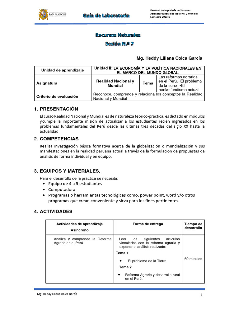 Guía de Laboratorio No 7-RNM-Reforma Agraria | PDF