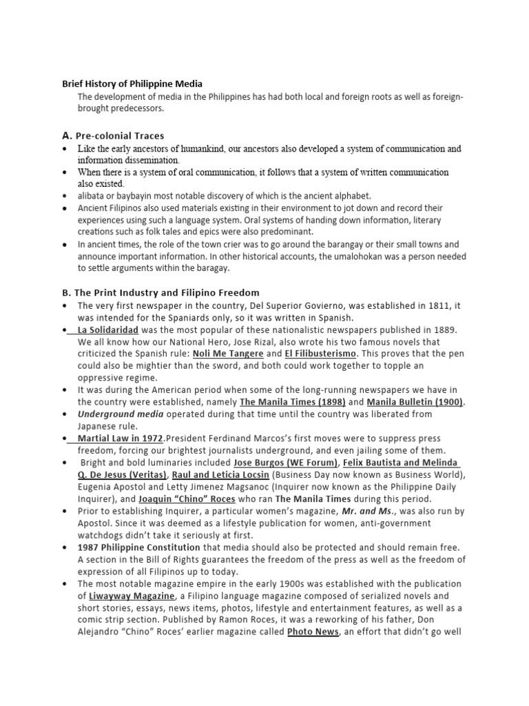 Brief History of Philippine Media | PDF | Philippines | Internet