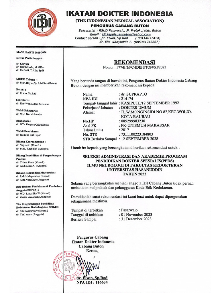 Surat Rekomendasi Idi | PDF