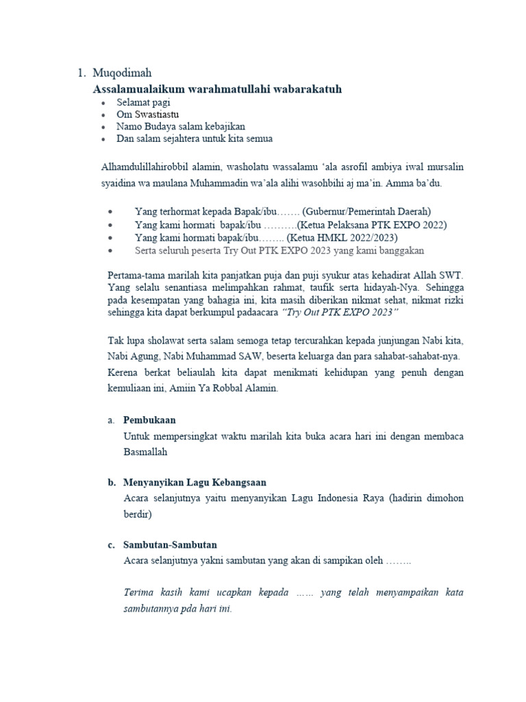 Teks MC TRY OUT | PDF