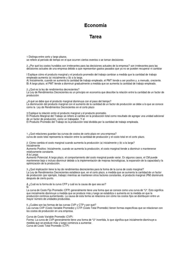 Conceptos Clave de Economía y Costos | PDF